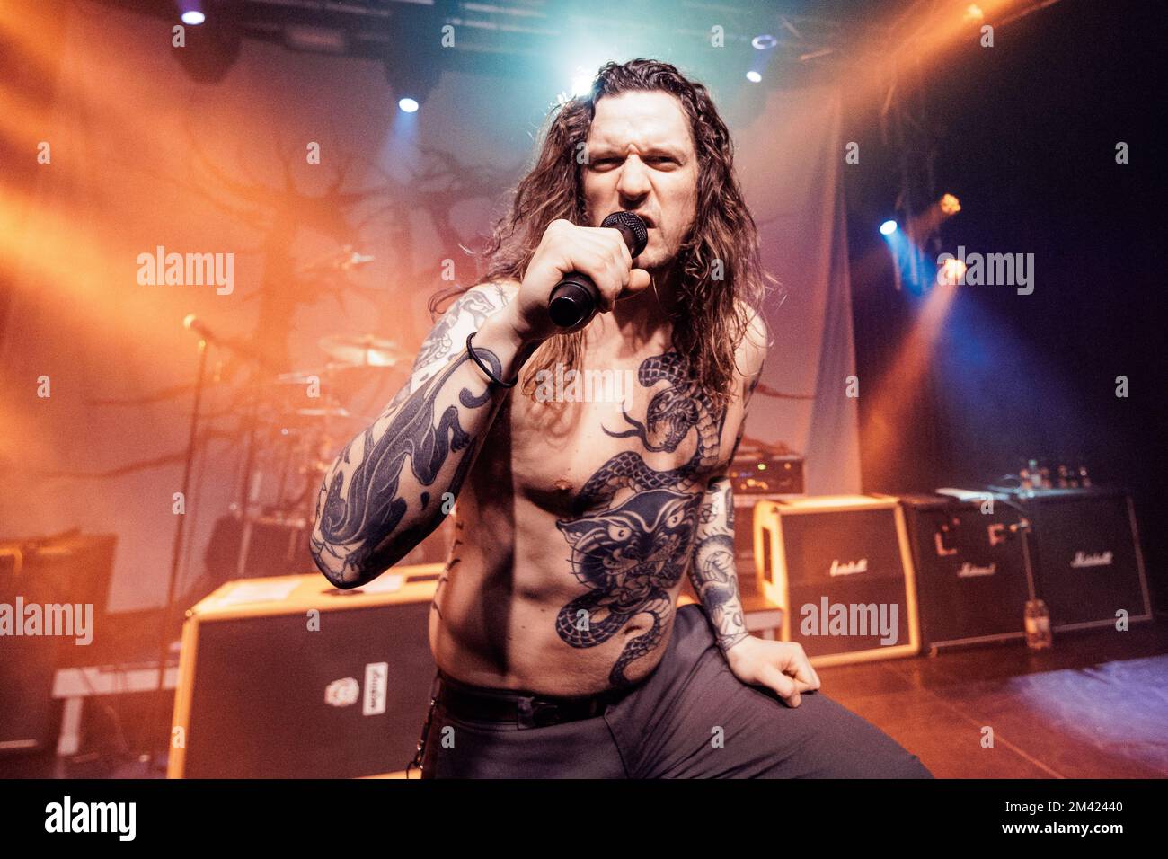 Roskilde, Denmark. 02nd, December 2022. The Danish death metal band Baest performs a live ...