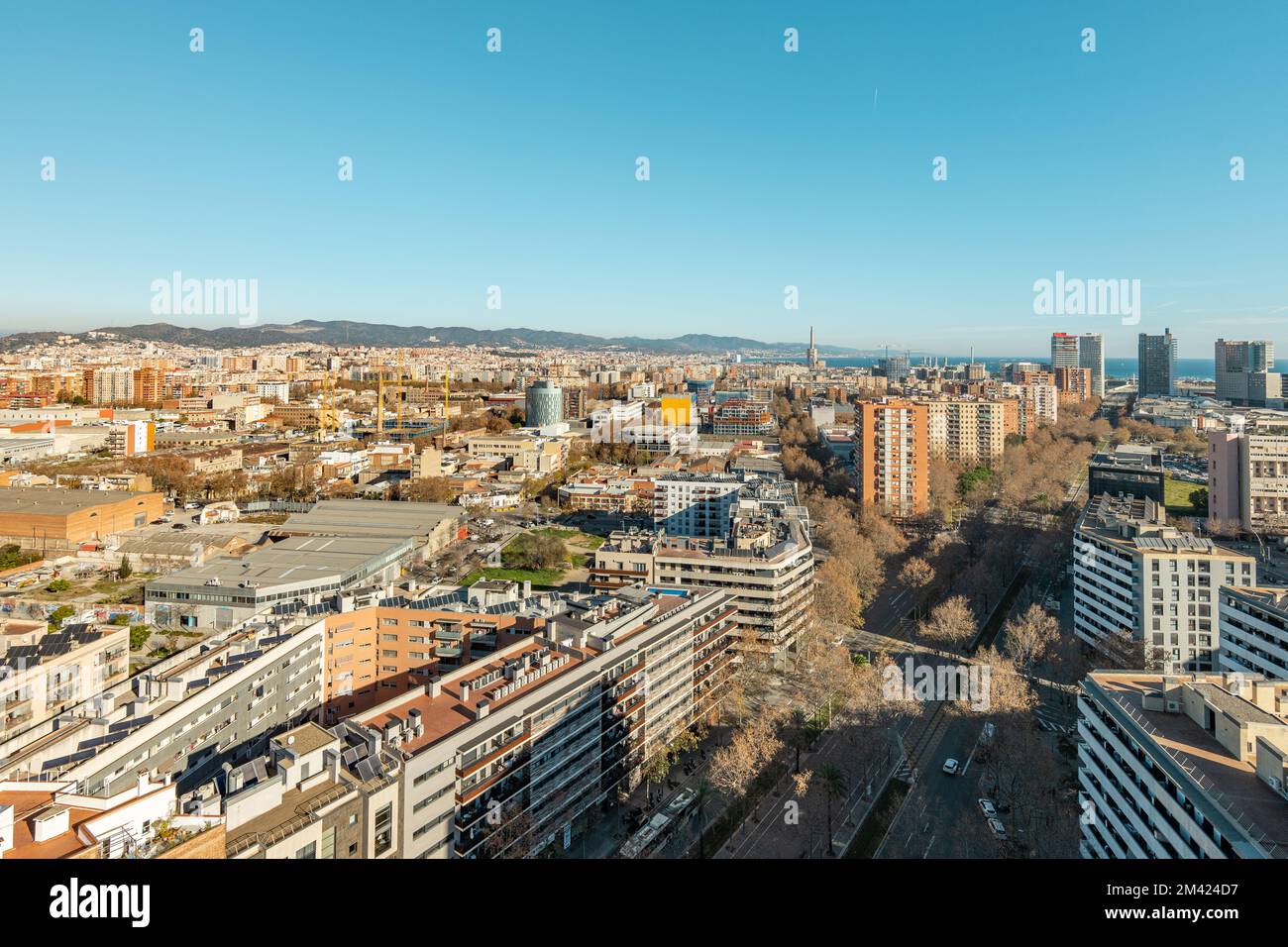 Aerial view of the residential area of Diagonal Mar in Barcelona Spain ...