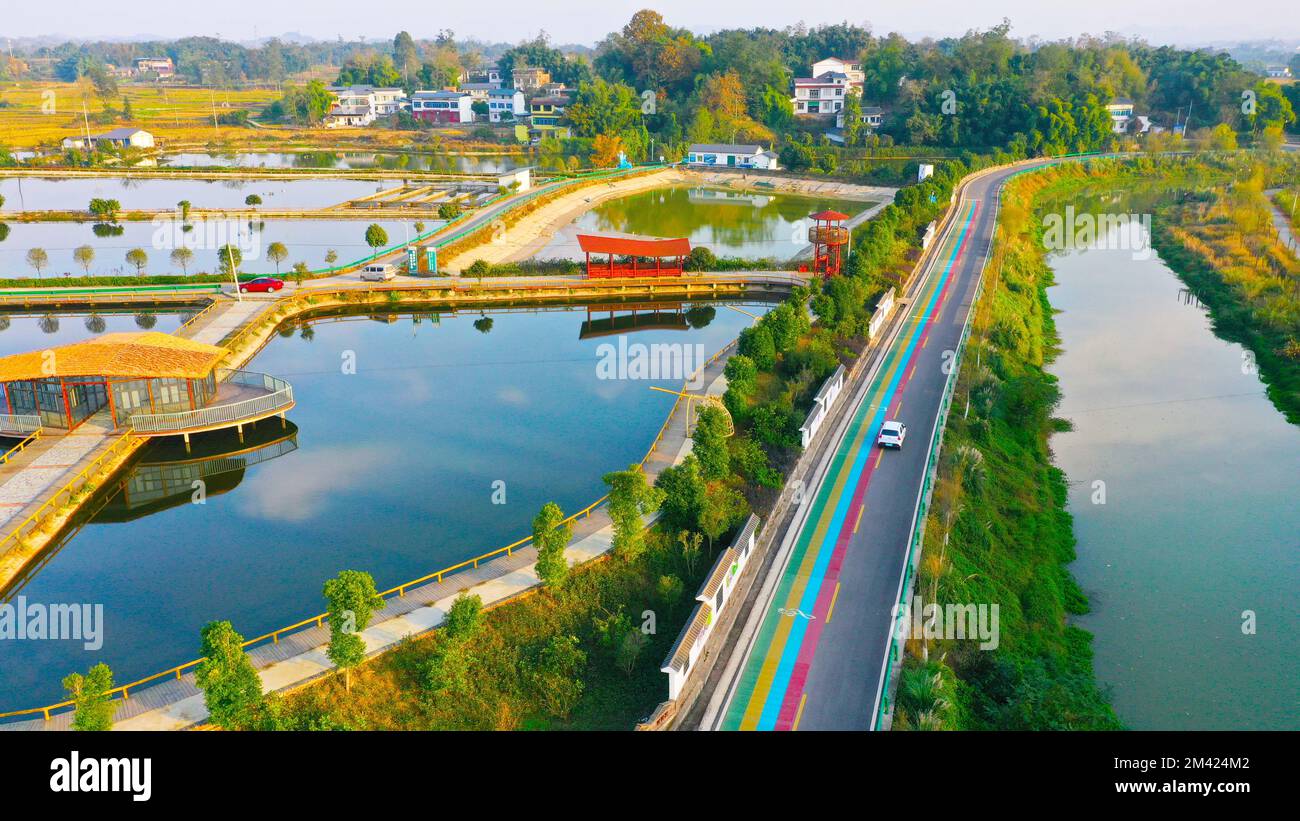 CHONGQING, CHINA - DECEMBER 18, 2022 - Vehicles drive on the colorful ...