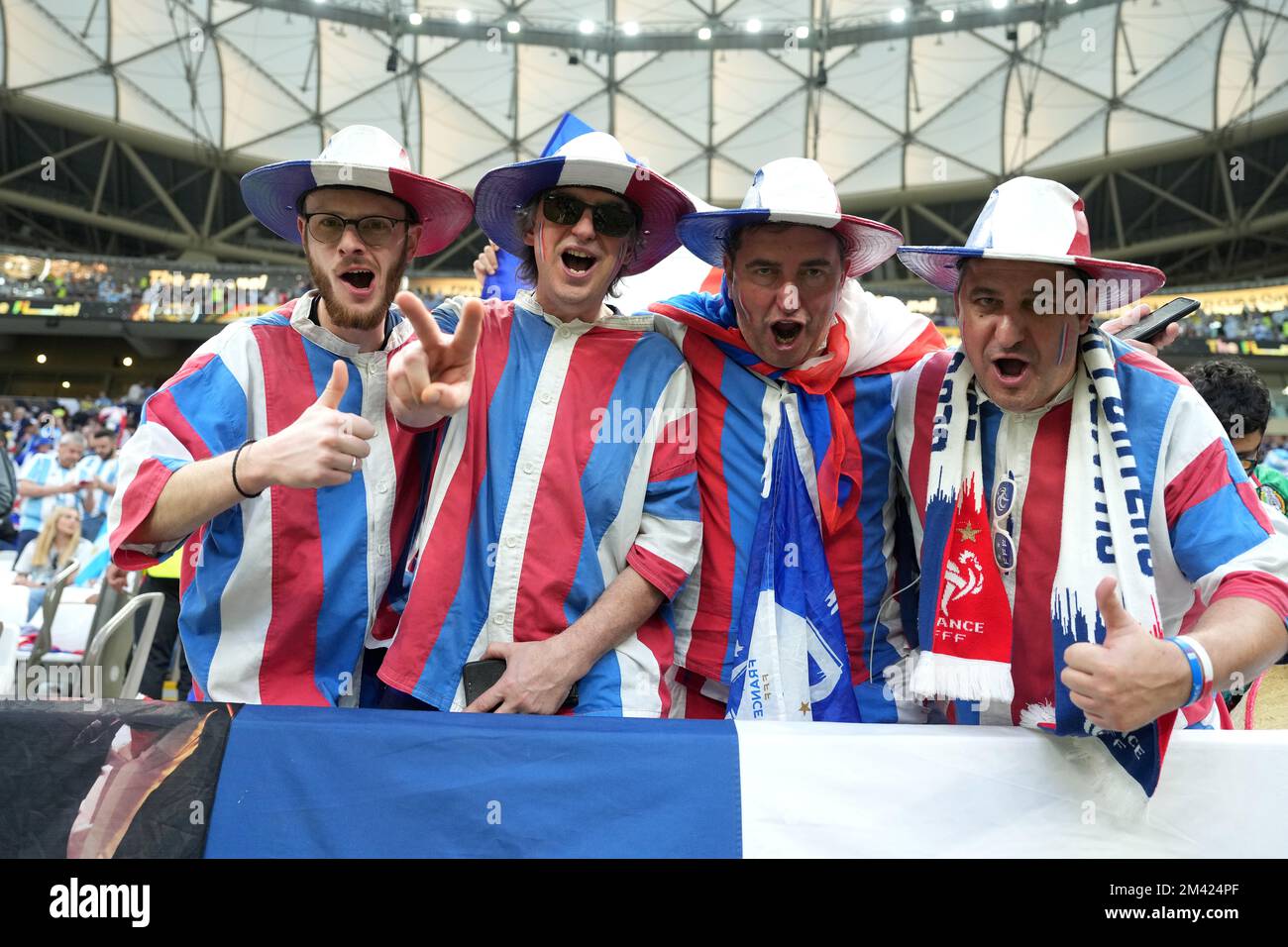 France fans pose for photographs before the FIFA World Cup final at ...