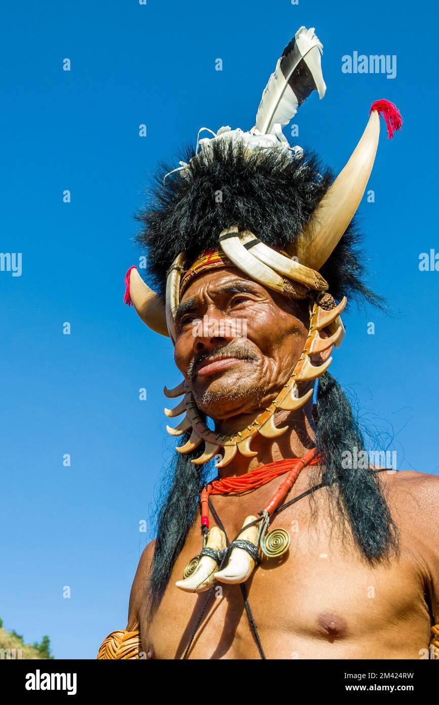Warrior of the Konyak tribe waiting to perform ritual dances at ...