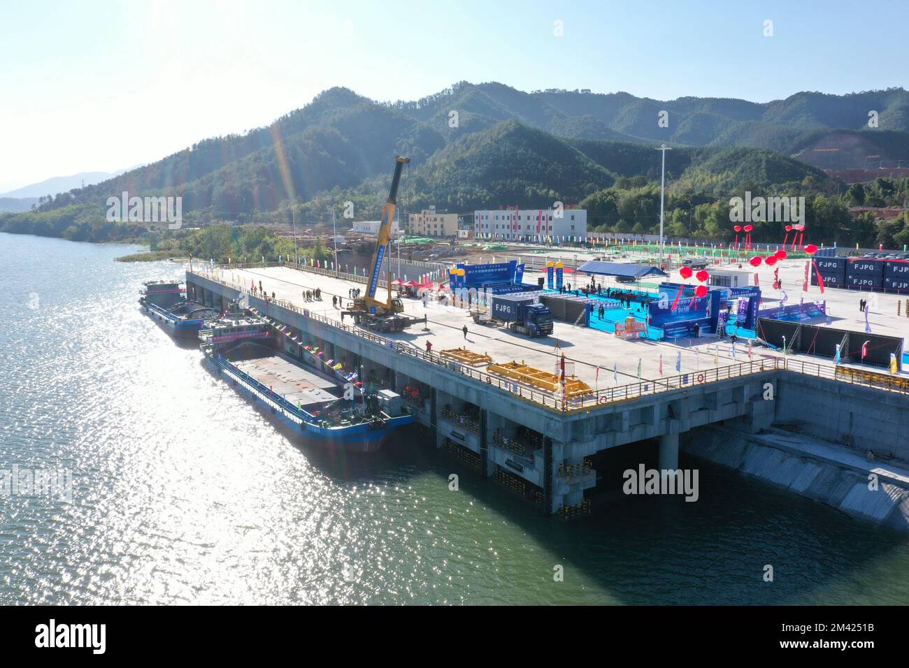 Nanping. 18th Dec, 2022. This aerial photo shows containers being ...