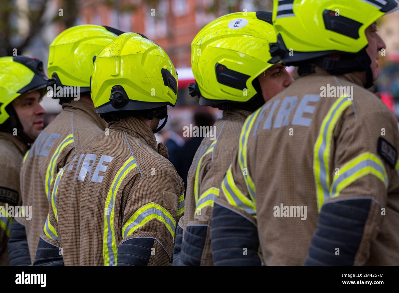 Fireman from the London Fire Brigade attend a remembrance day service ...