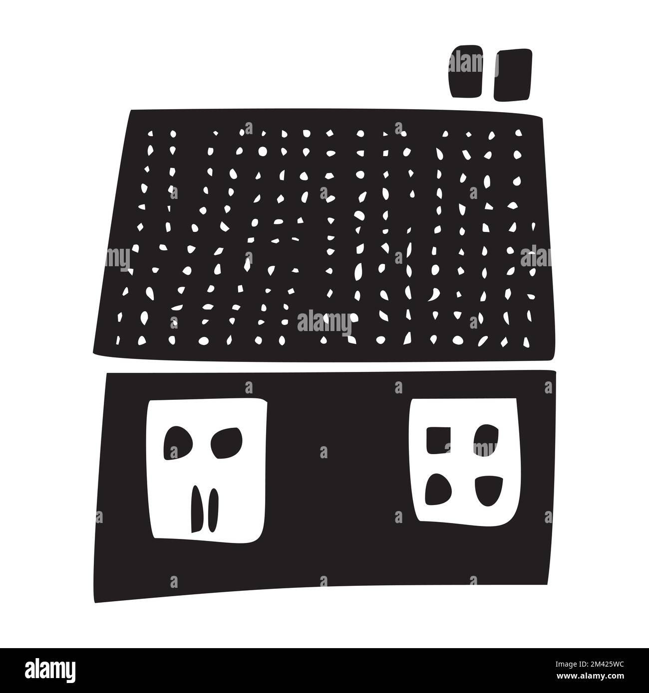 Cute house blockprint vector illustration. Cottage building icon Stock ...