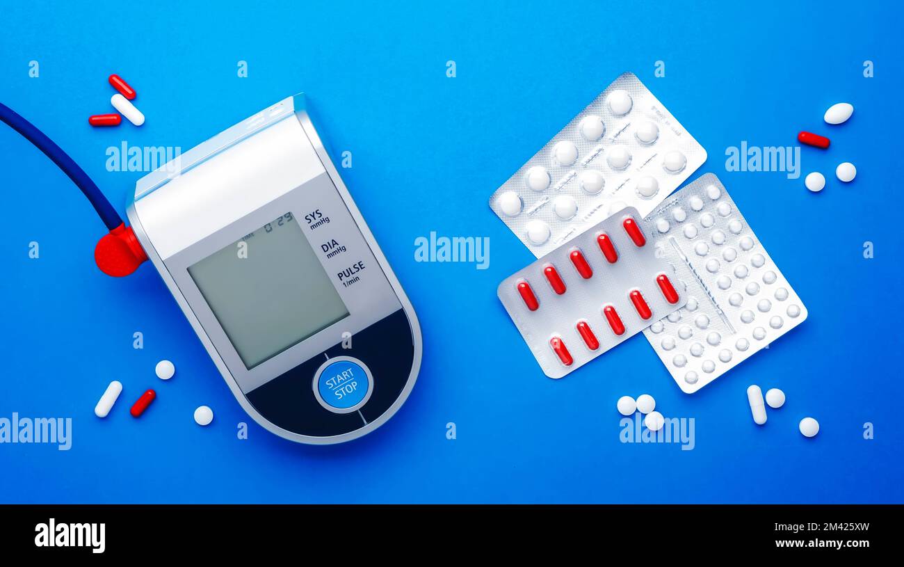 Automatic Tonometer, tablets, pills and red-white capsules for ...