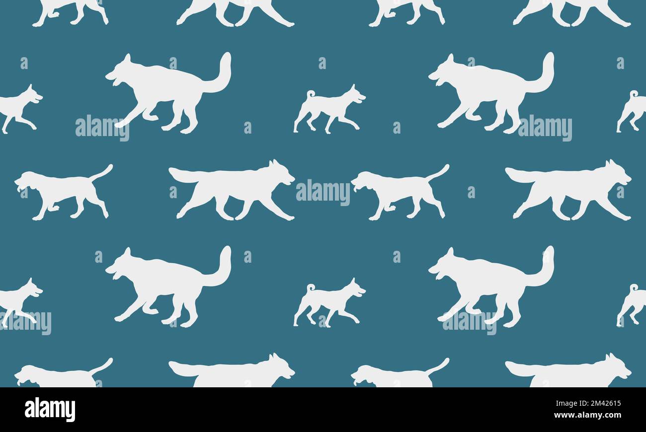 Seamless pattern. Silhouette dogs different breeds in various poses ...