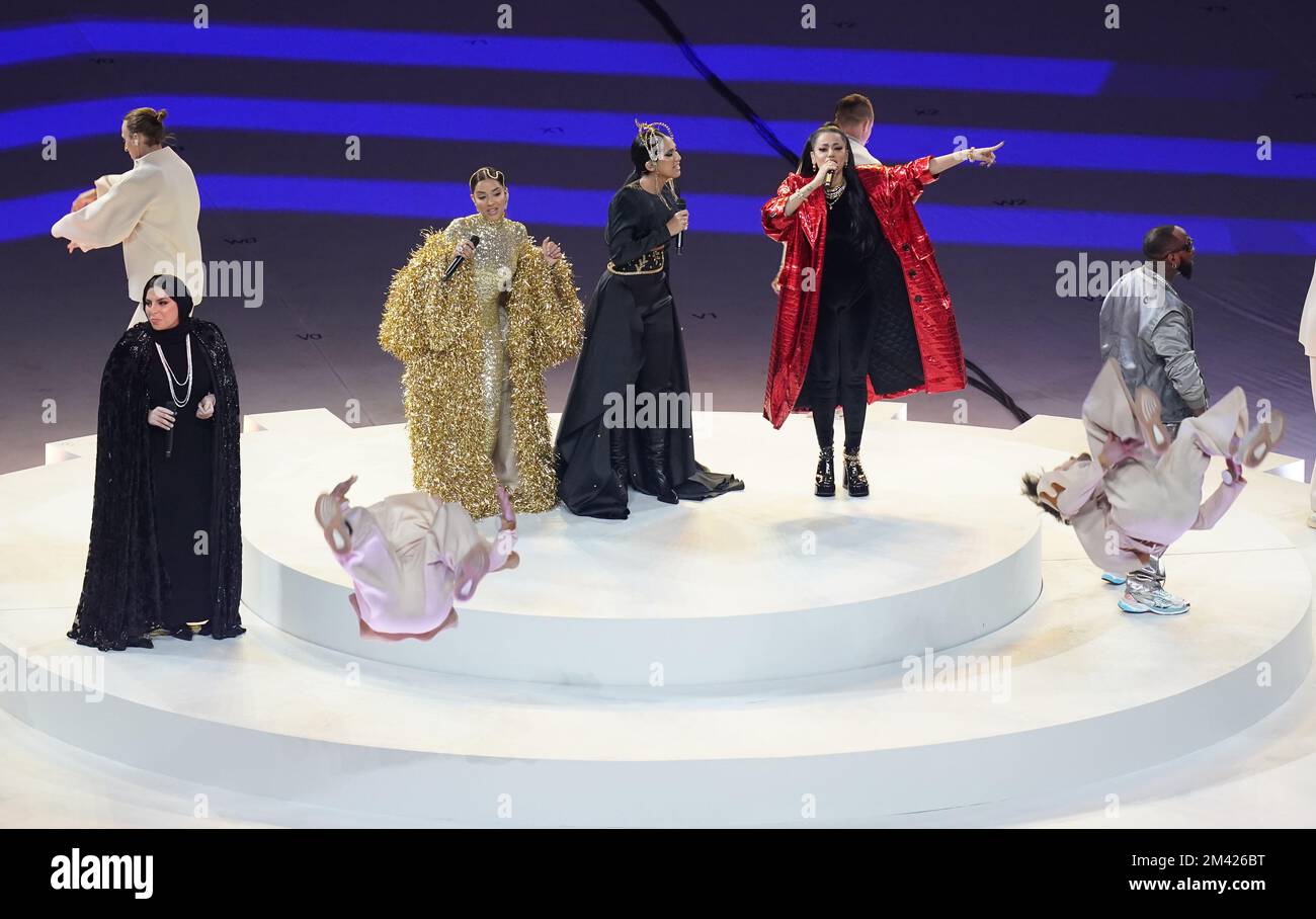 Performers during the closing ceremony prior to the FIFA World Cup ...