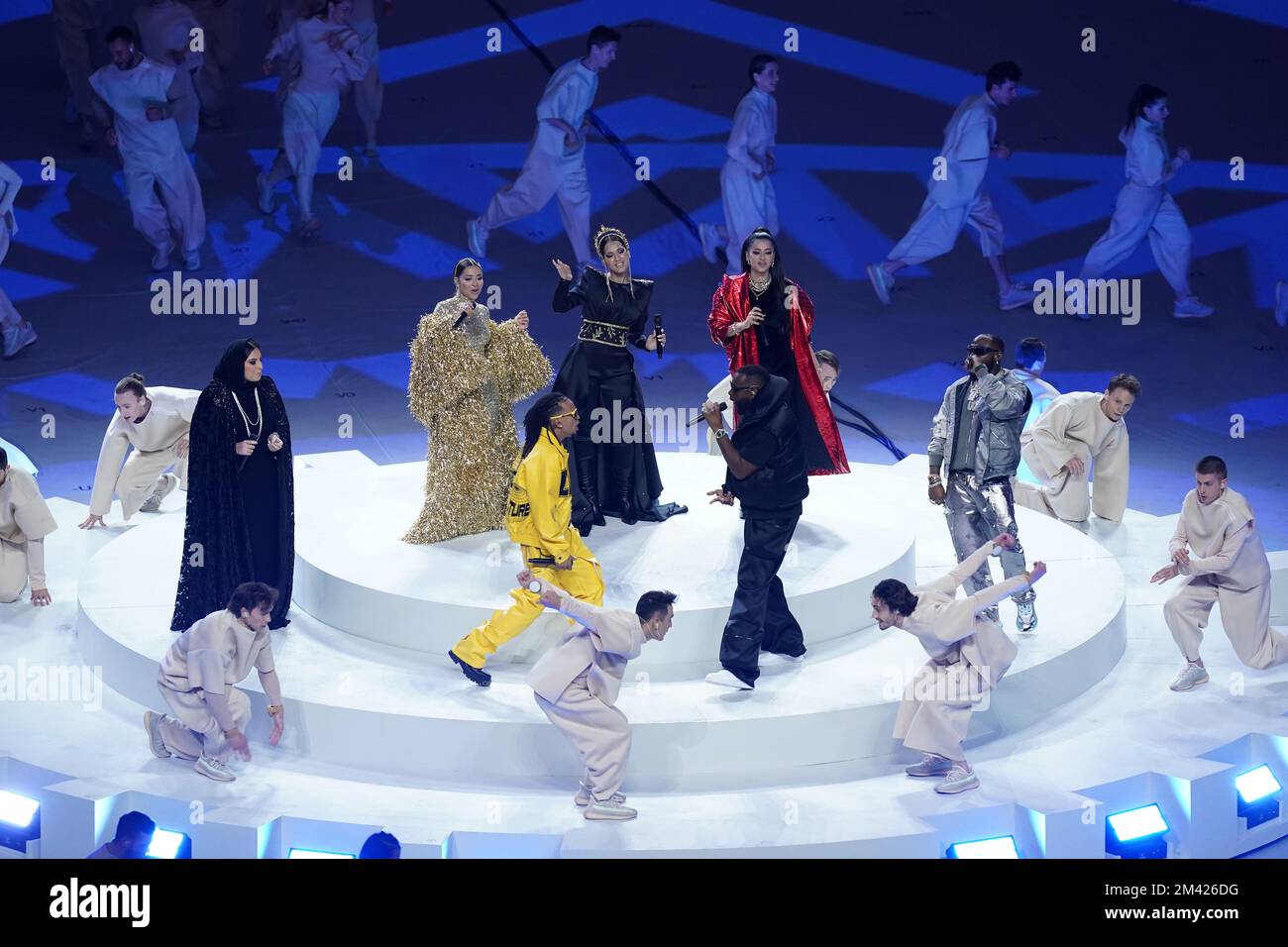 Performers during the closing ceremony prior to the FIFA World Cup ...