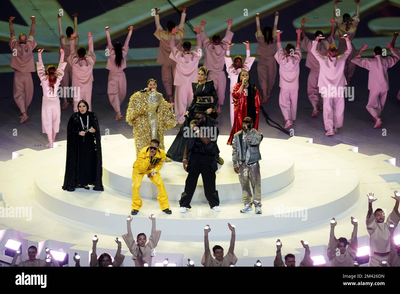 Performers during the closing ceremony prior to the FIFA World Cup ...