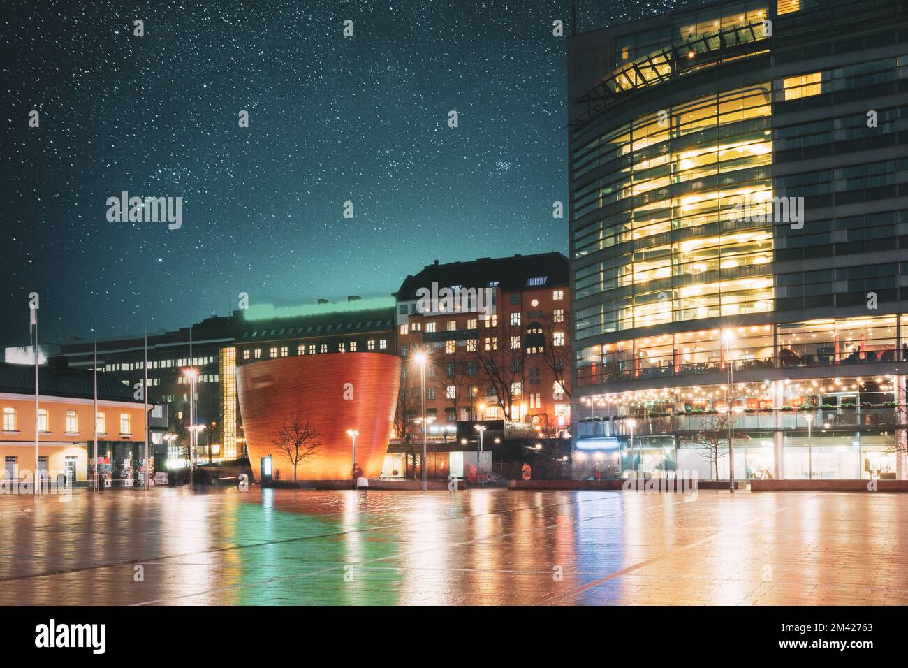 Helsinki, Finland. Light Blue Dramatic Sky With Shining Stars. Kamppi ...