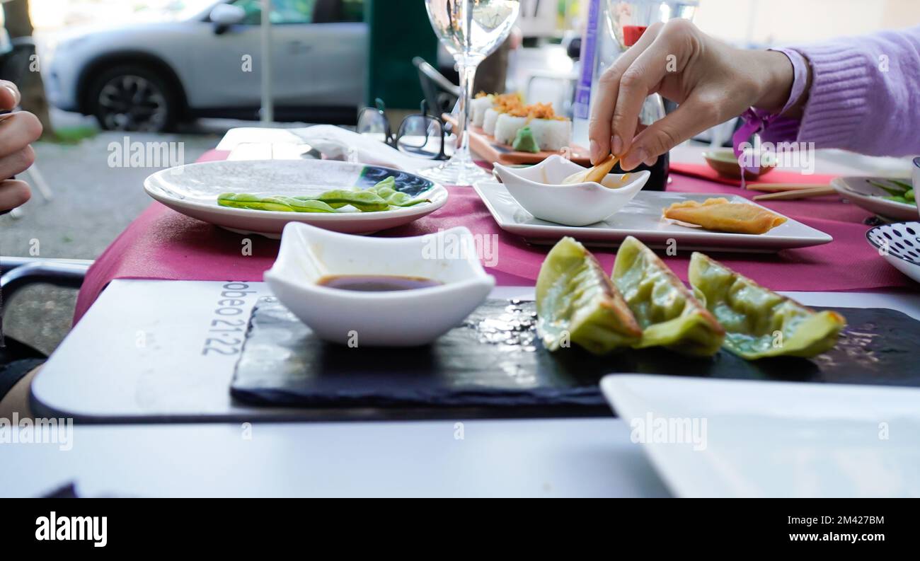eat mixed chinese food on top of the table of a chinese restaurant ...