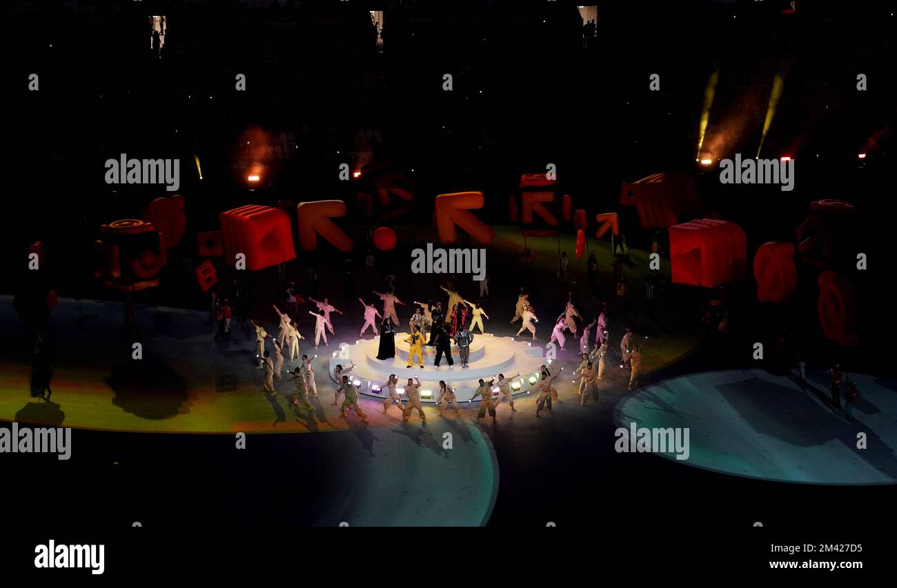 Performers during the closing ceremony prior to the FIFA World Cup ...