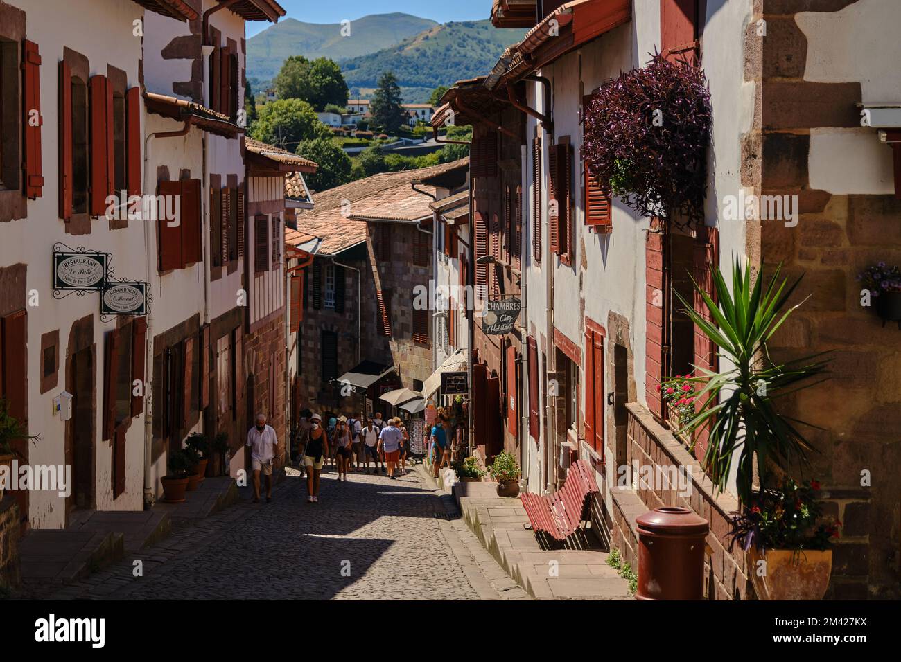 A beautiful view of the Basque village street in summer close to ...