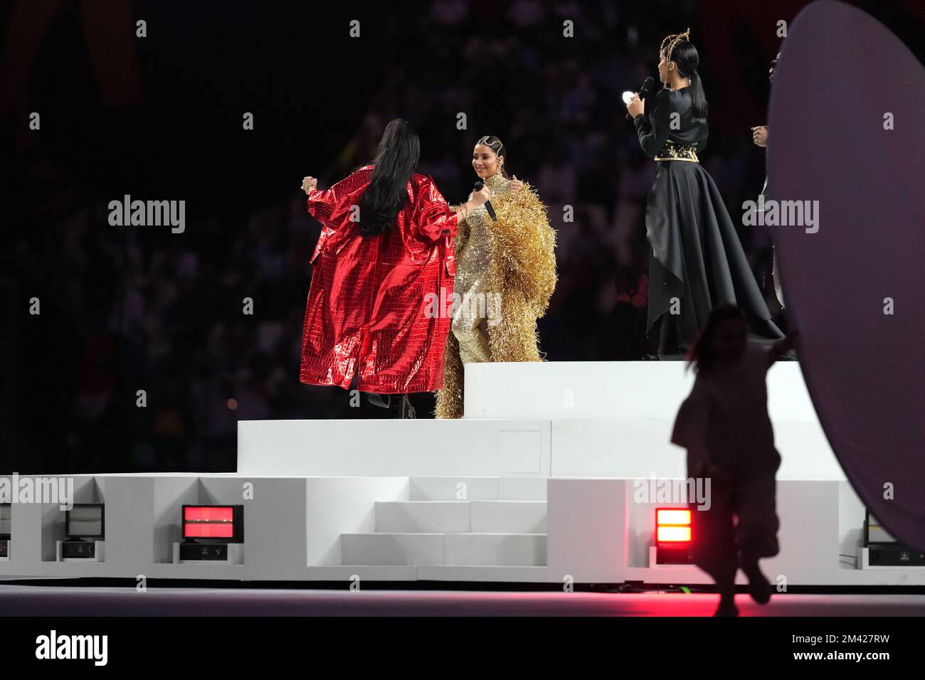 Rahma Riad (left) and Balqees during the closing ceremony before the ...