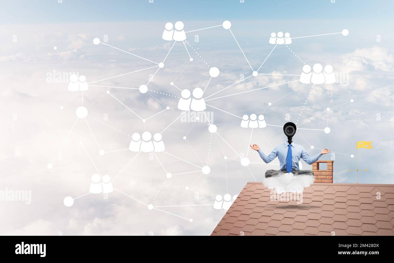 Concept of security and privacy protection with camera headed man ...