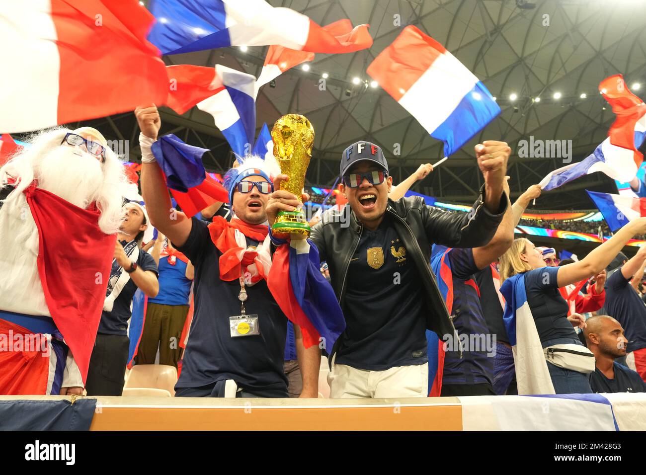 France fans pose for photographs before the FIFA World Cup final at ...