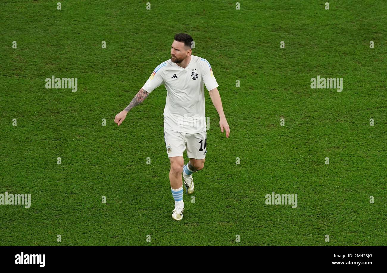 Argentina's Lionel Messi warms up prior to the FIFA World Cup final at ...