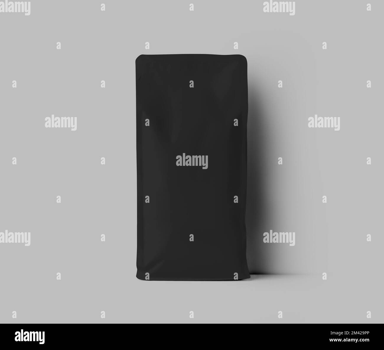 Mockup of a black coffee pouch with transparent inserts on the sides ...