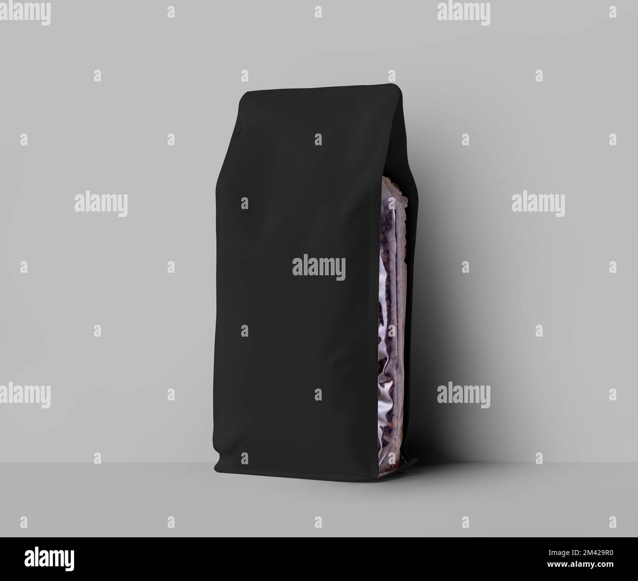 Black coffee pouch template with transparent inserts, roasted coffee ...