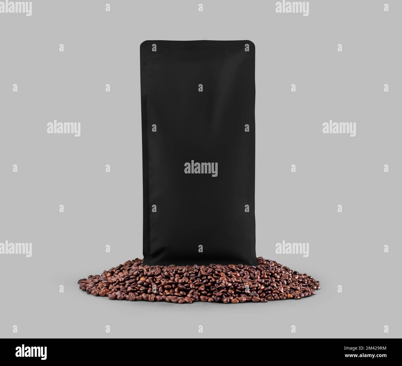 Black coffee doypack template, presentation on coffee beans, for coffee ...