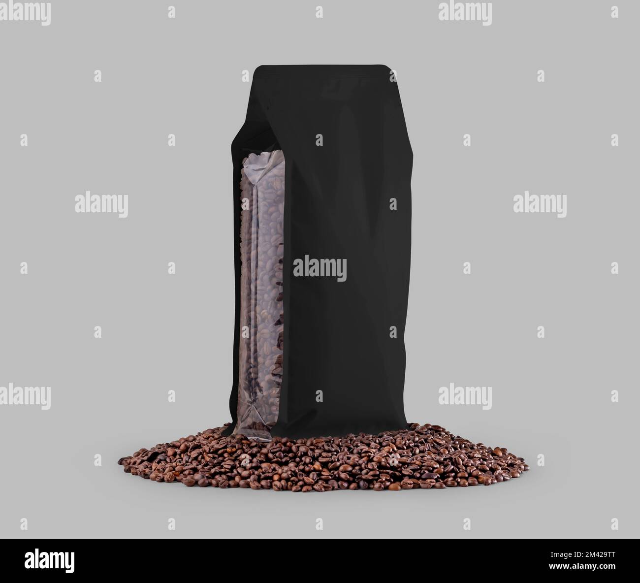 Black transparent coffee pouch gusset template, premium bag on coffee ...