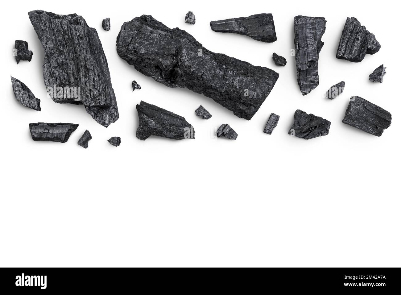 Natural wooden charcoal isolated on white background with full depth of ...