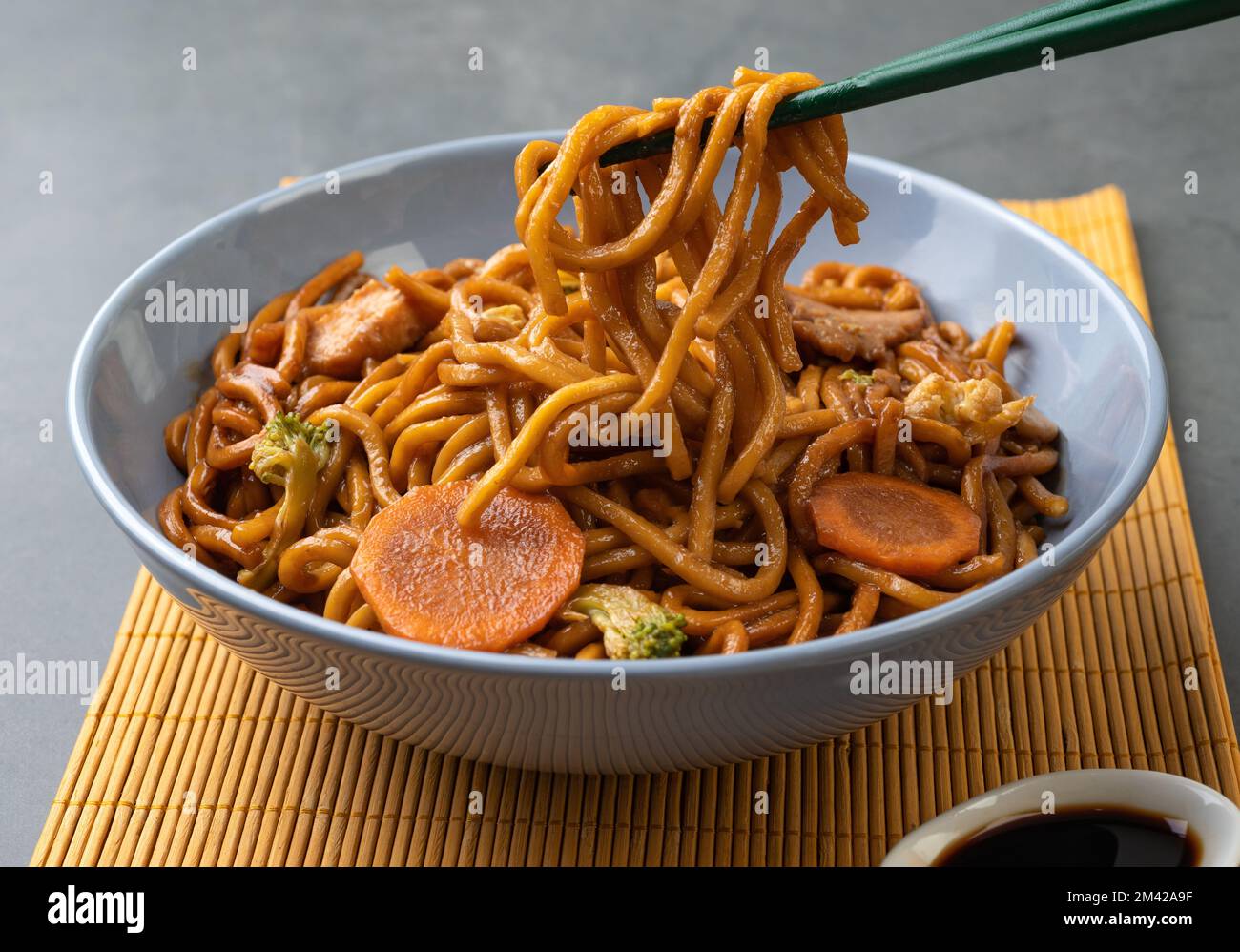 Yakisoba, traditional asian pasta with noodles, meat and vegetables ...