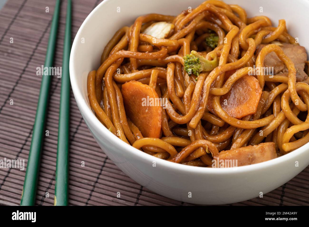 Yakisoba, traditional asian pasta with noodles, meat and vegetables ...