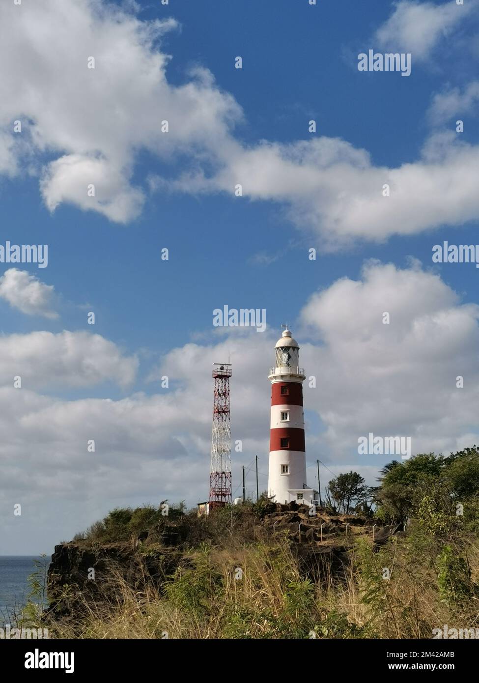 A vertical shot of the Albion Lighthouse in the island of Mauritius ...