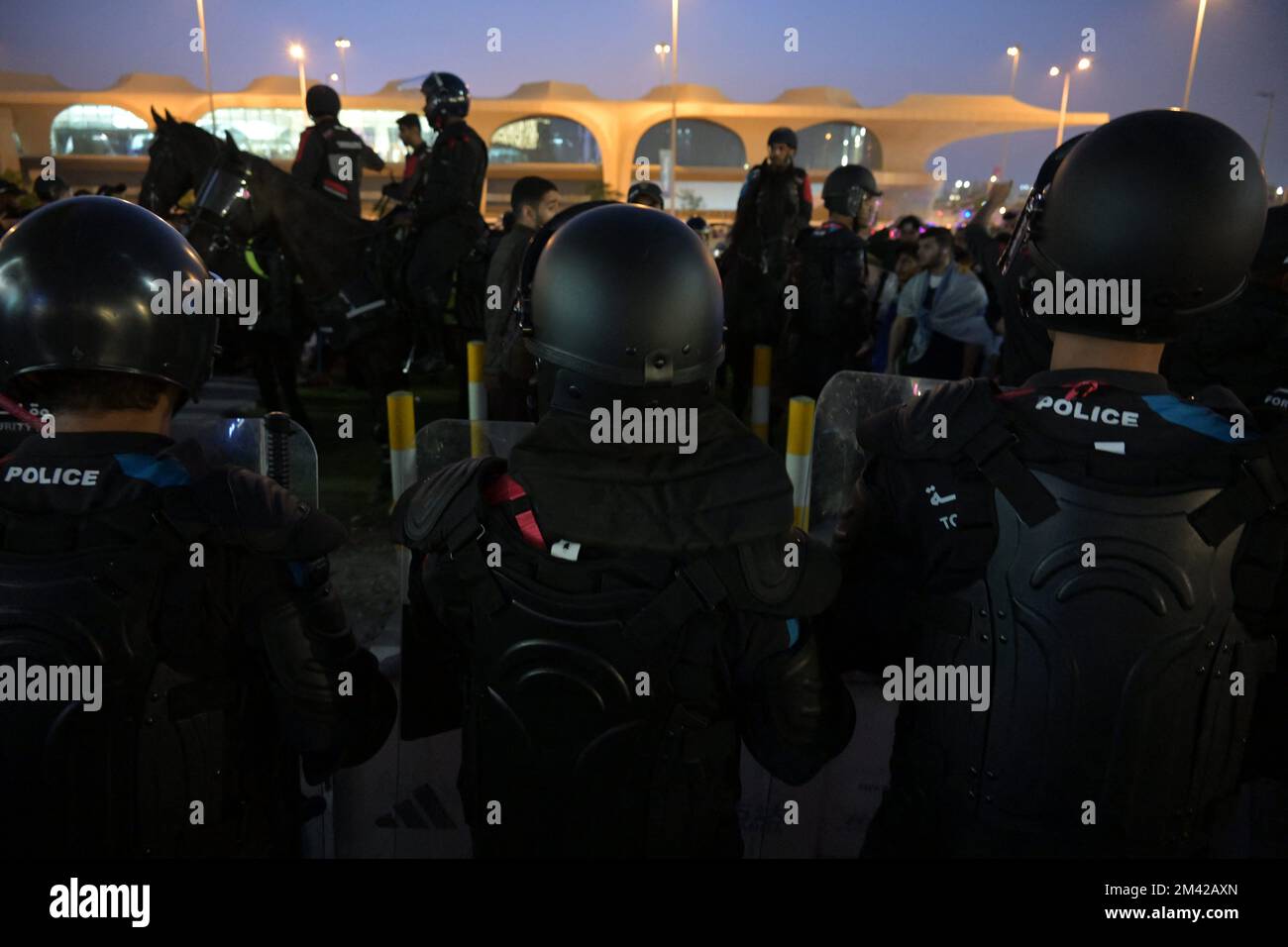 Doha, Qatar on December 18, 2022. Security forces patrol outside the ...