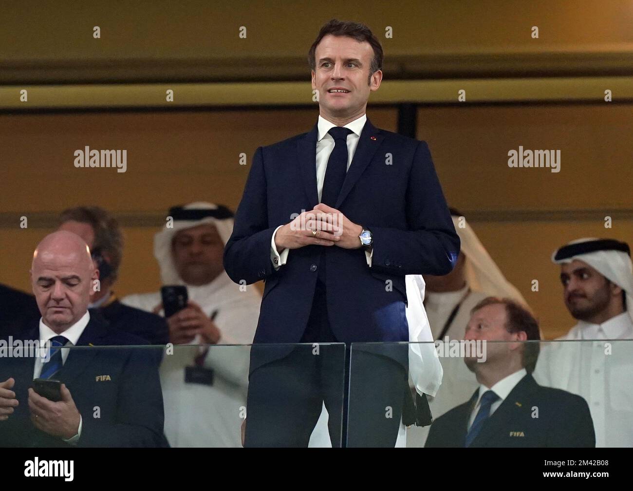 President of France, Emmanuel Macron in the stands ahead of the FIFA ...