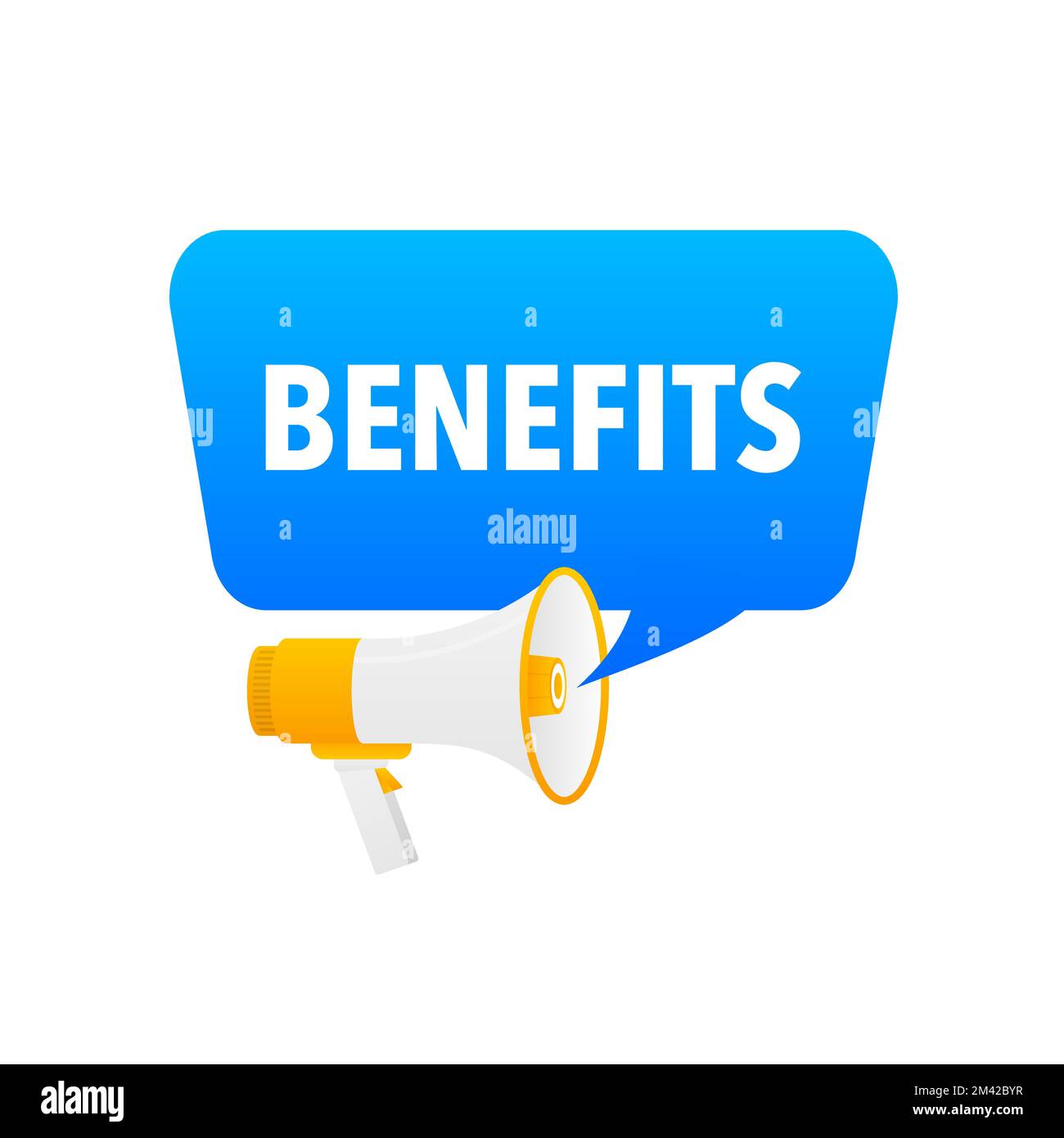 Benefits Announcement Megaphone Label. Loudspeaker speech bubble Stock ...