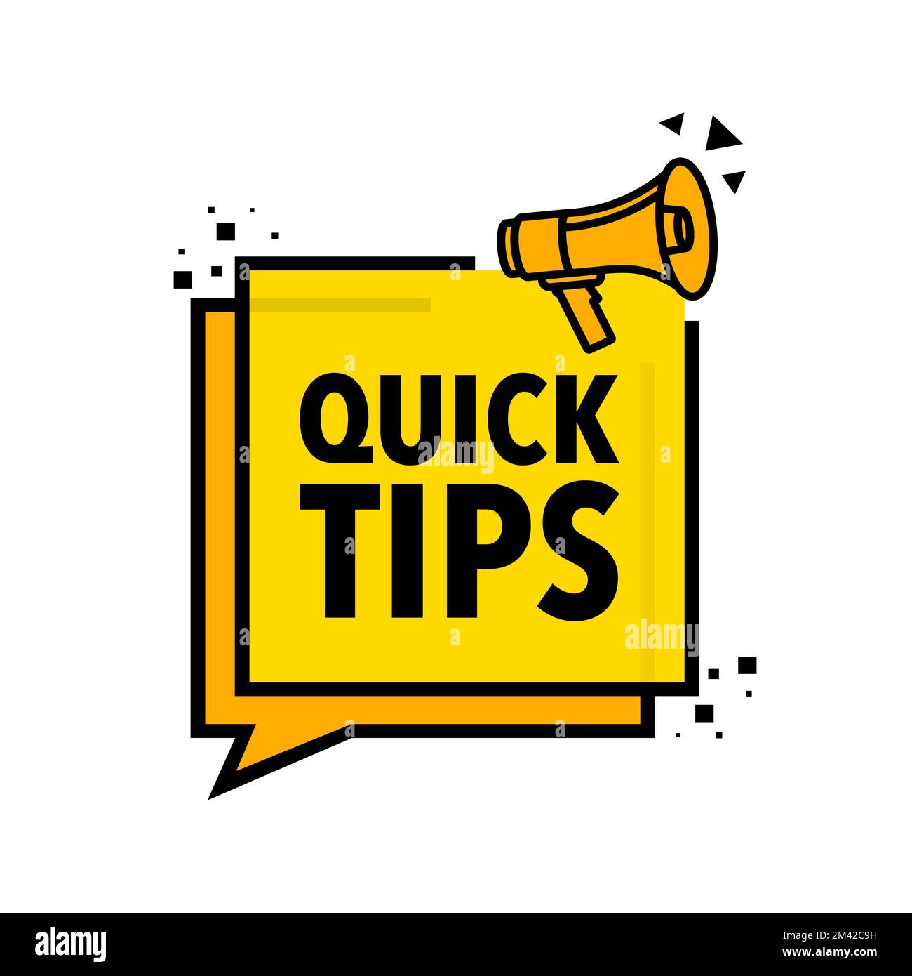 Quick tips Announcement Megaphone Label. Loudspeaker speech bubble ...