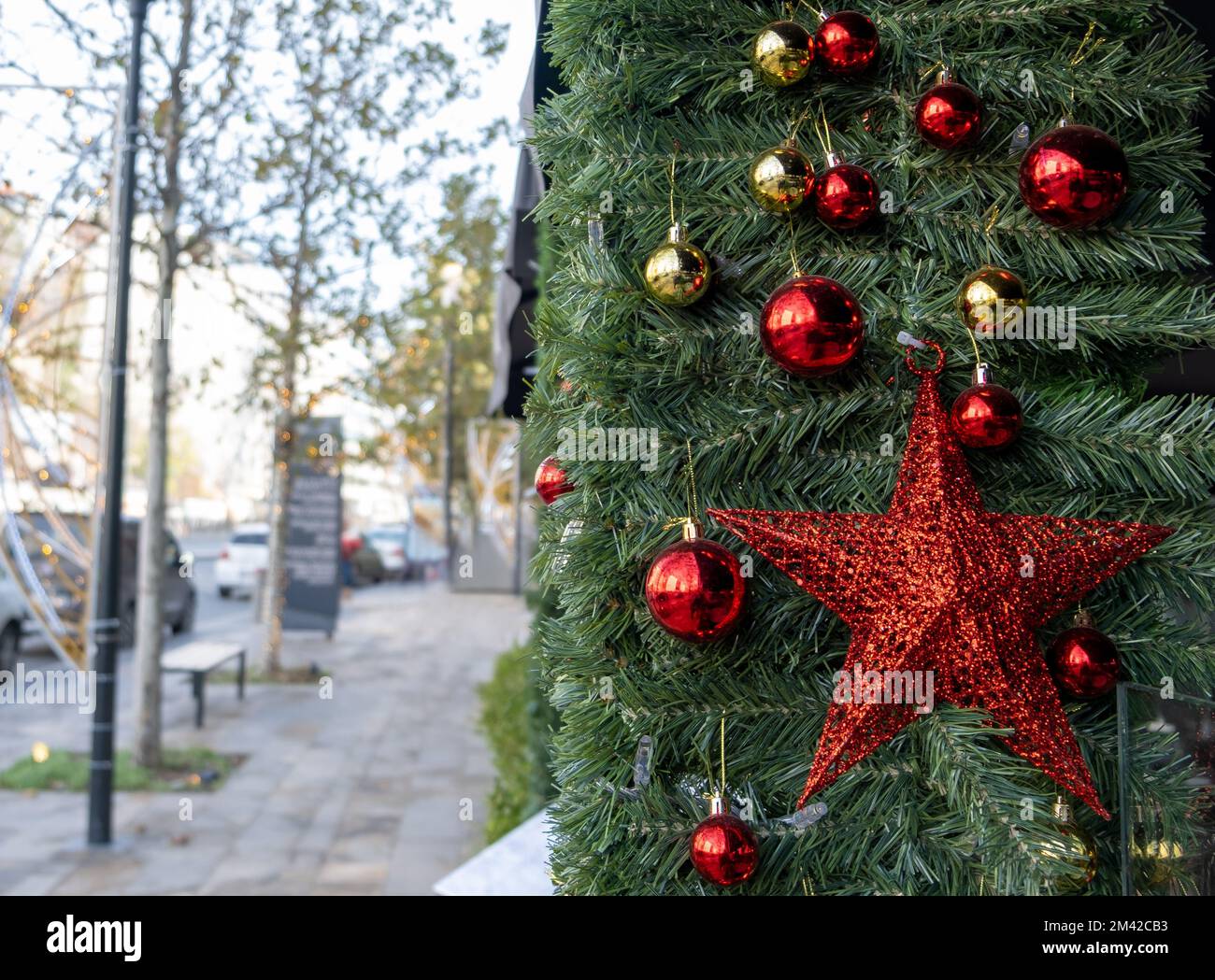Christmas decorations on illuminated street hi-res stock photography ...
