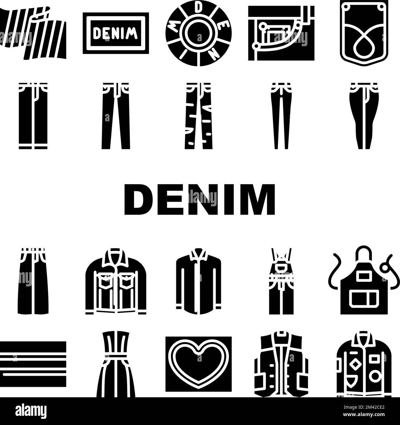 denim textile material fashion icons set vector Stock Vector Image ...