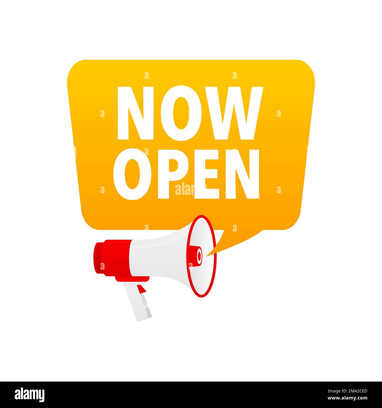Now open Announcement Megaphone Label. Loudspeaker speech bubble Stock Vector Image & Art - Alamy