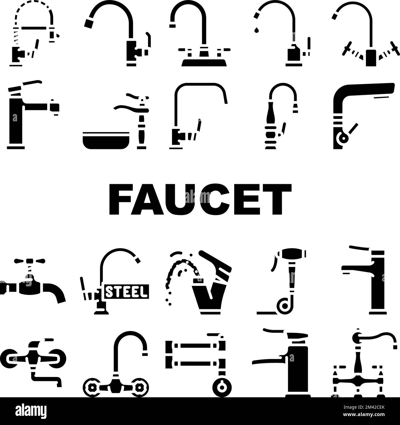 faucet water sink tap bathroom icons set vector Stock Vector Image ...