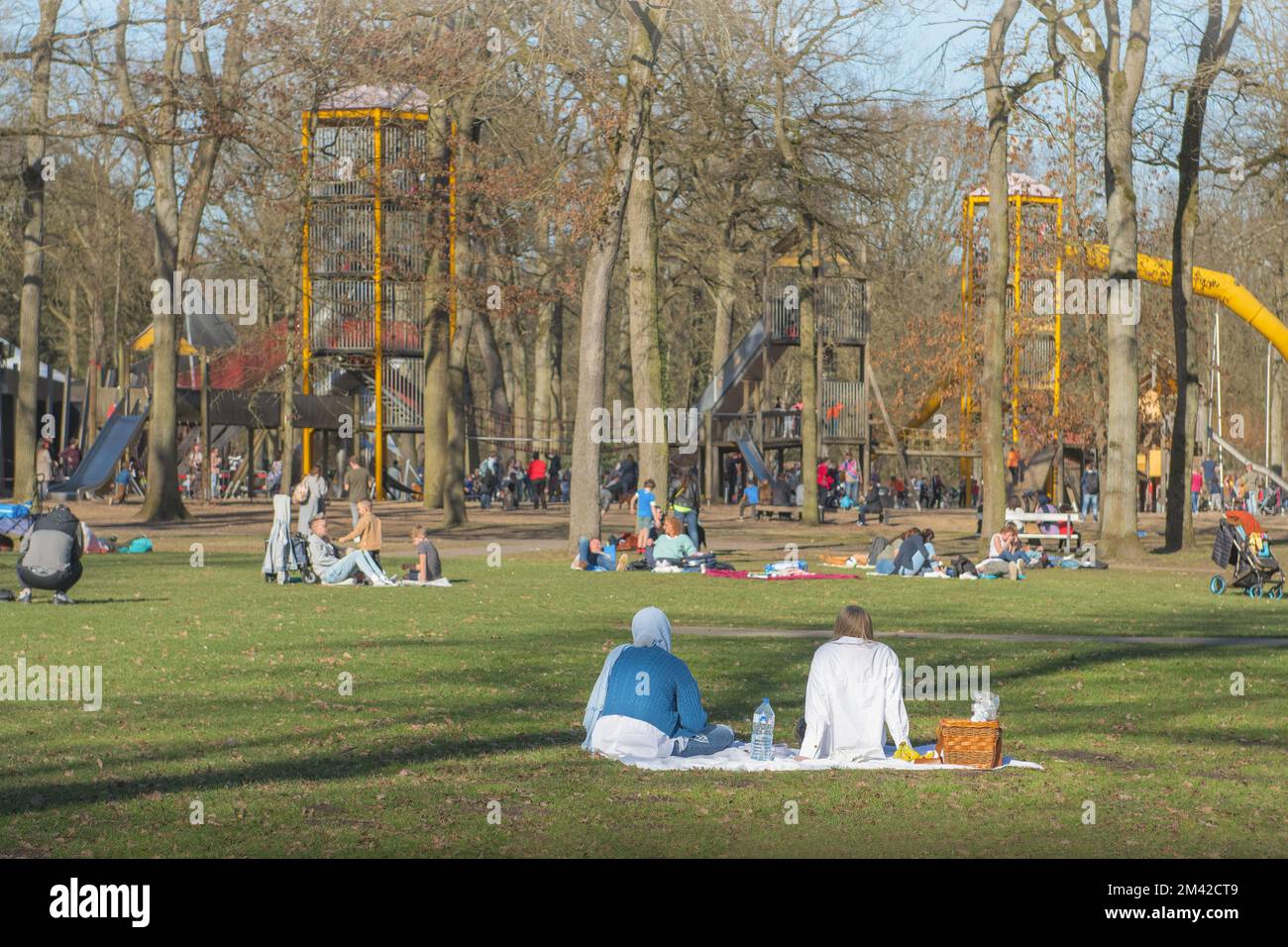 Hasselt, Limburg - Belgium - 22.02.2021 Multicultural life. Park with ...