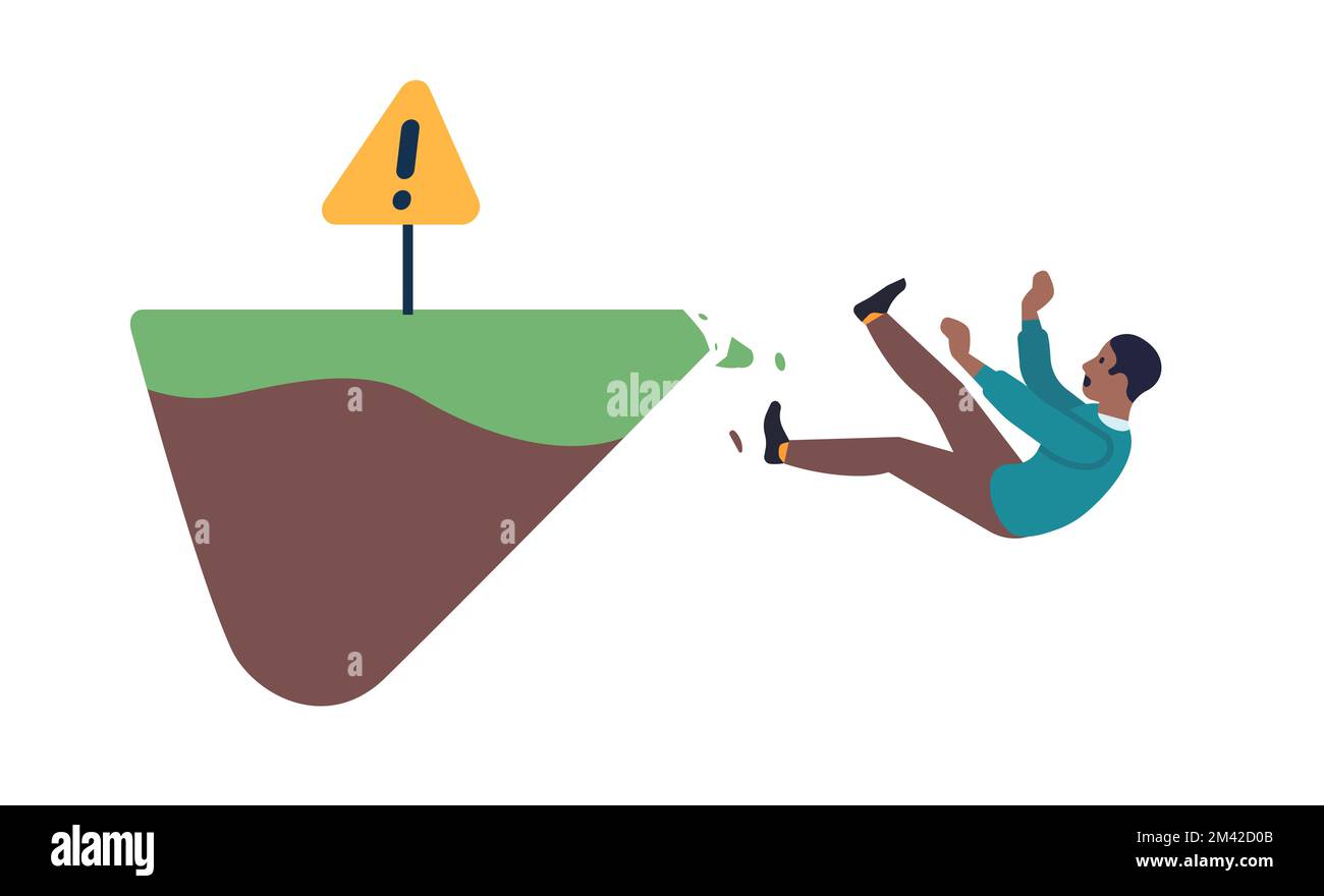 Danger of falling off cliff. Attention sign. Dangerous situation ...