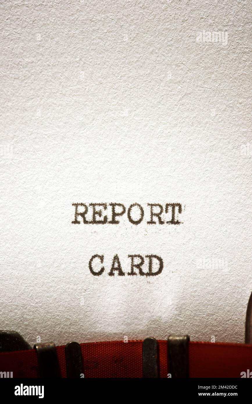 Report card phrase written with a typewriter Stock Photo - Alamy