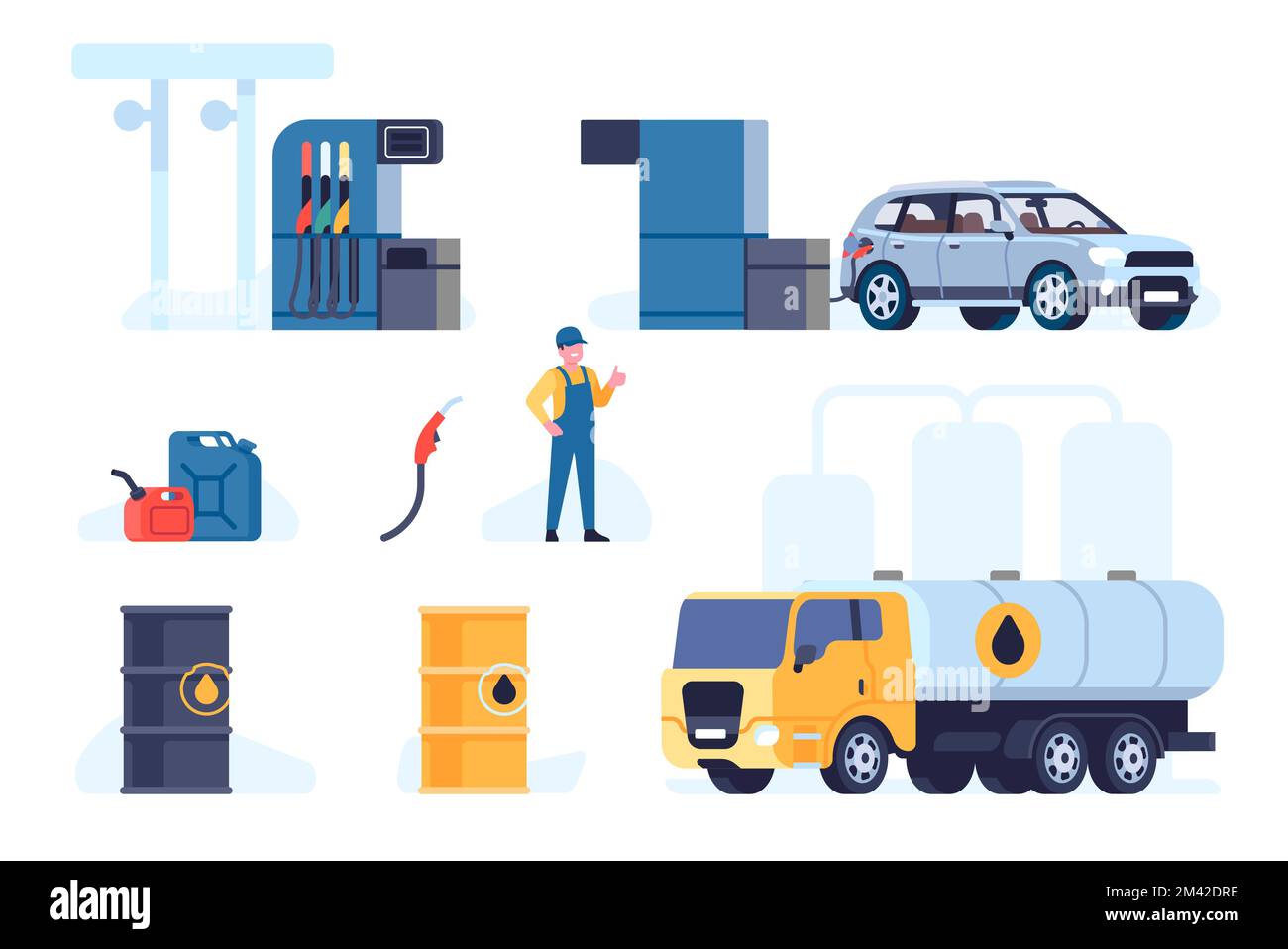 Gas station. Diesel refuel. Petroleum barrel and canister. Gasoline ...