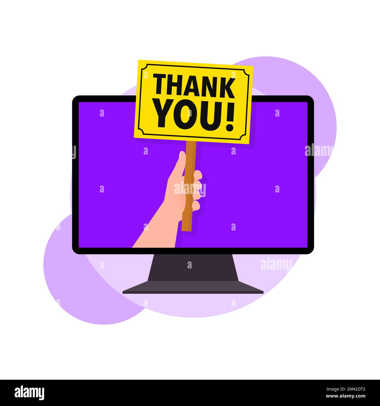 Thank you placard and hand, banner on computer screen, Label, Template ...