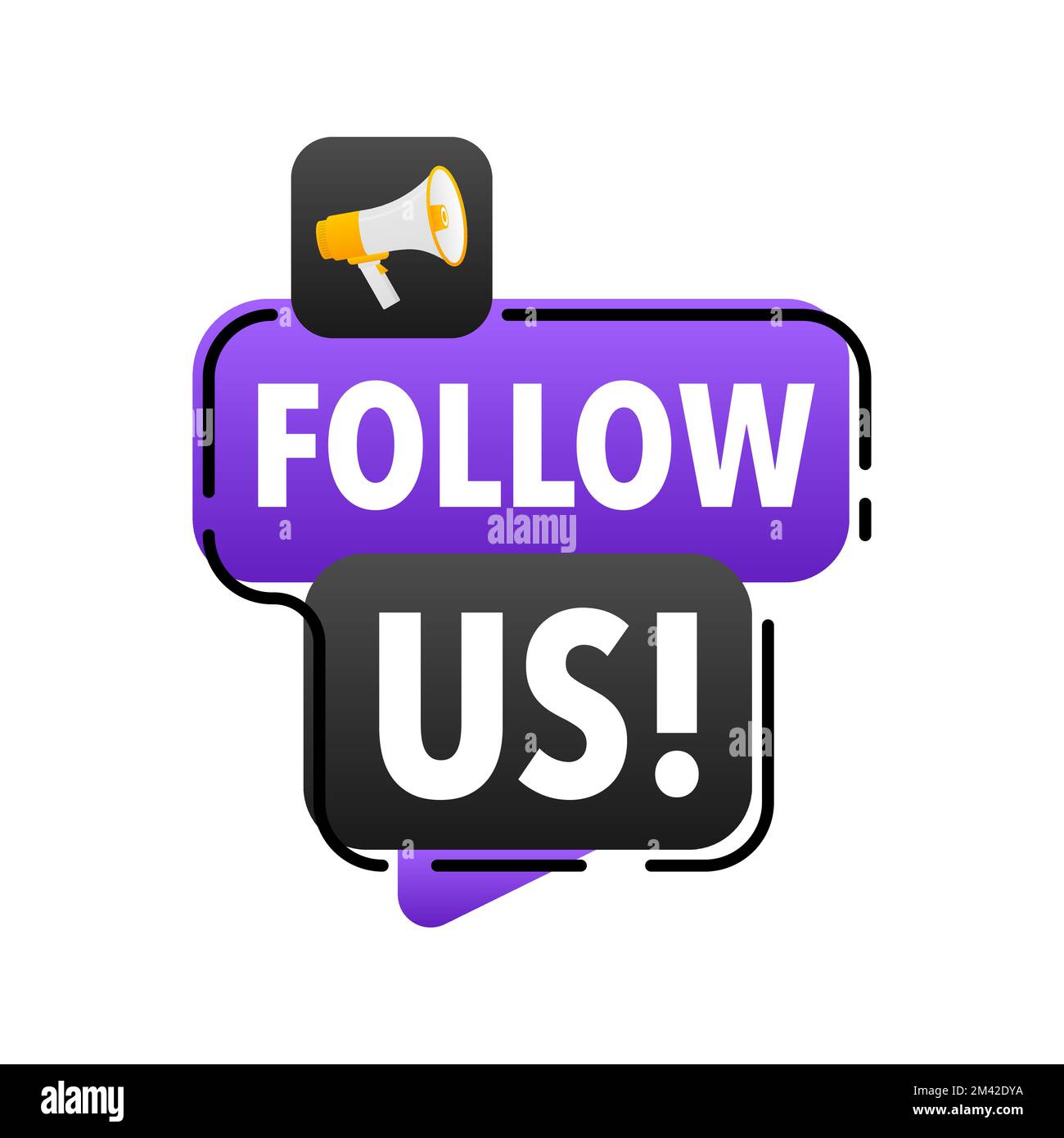 Follow us Announcement Megaphone Label. Loudspeaker speech bubble Stock ...