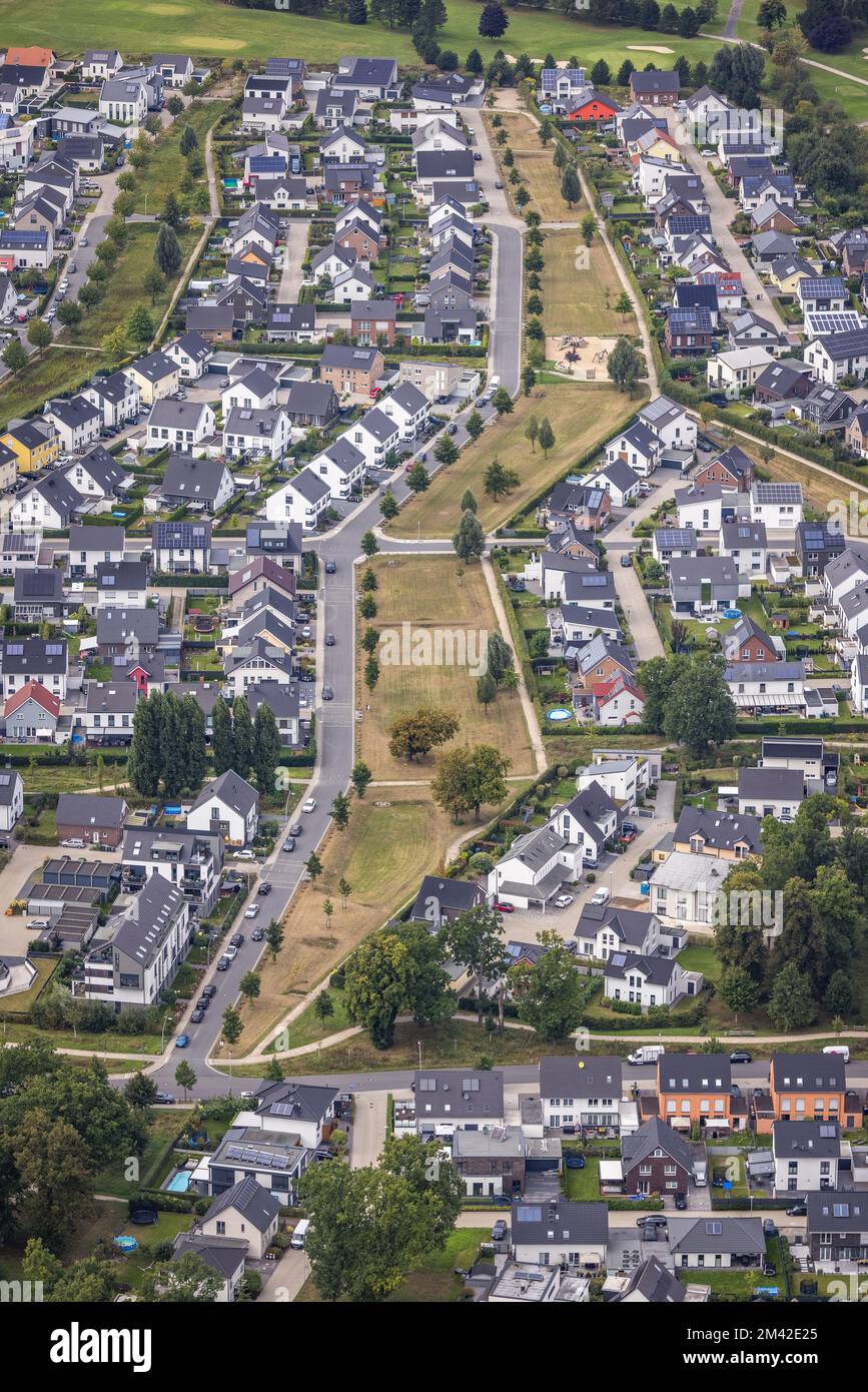 Aerial view, housing estate with tree avenue and aerial aisles between ...