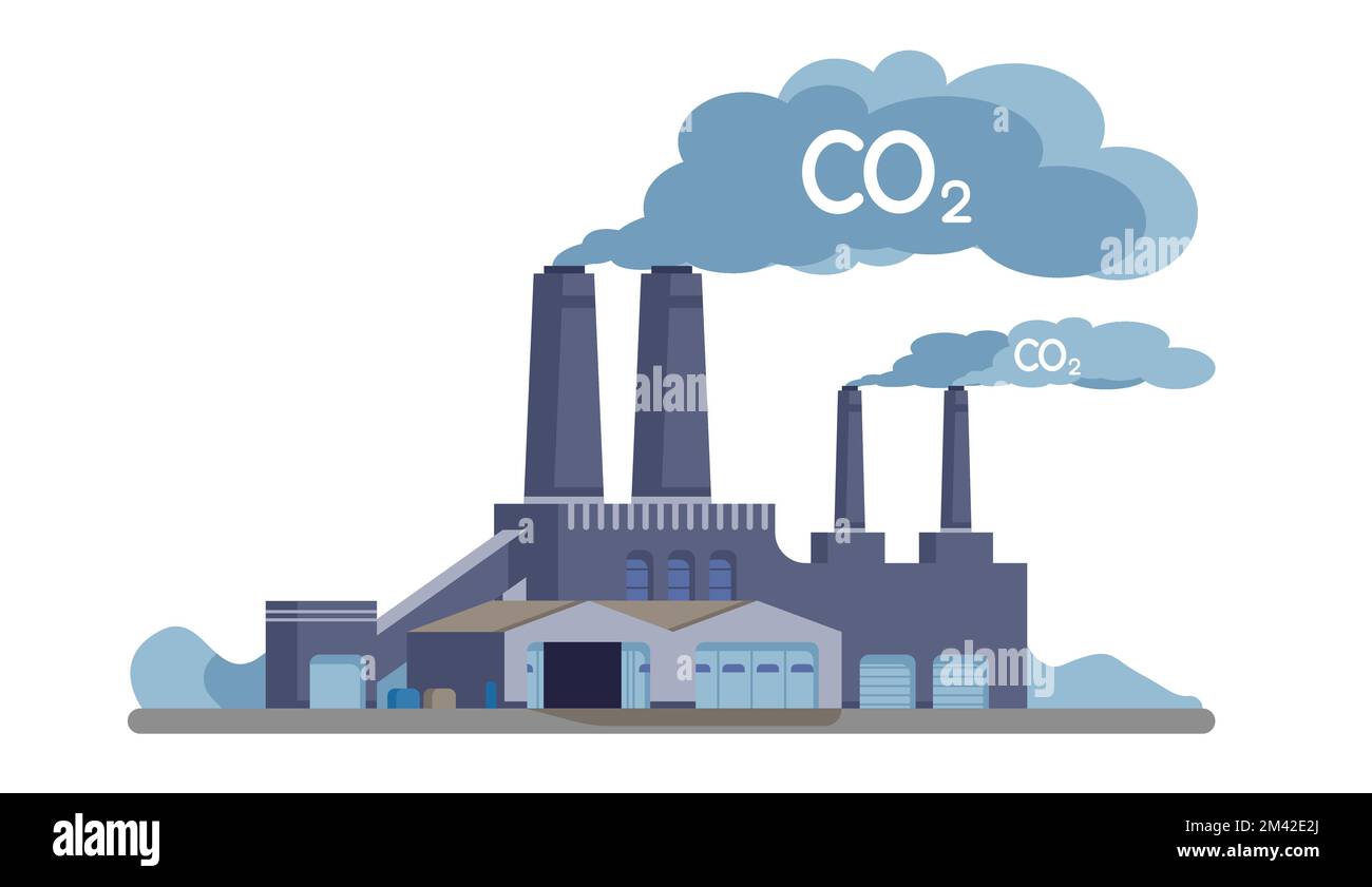 Industrial carbon dioxide pollution. Plant polluting environment ...