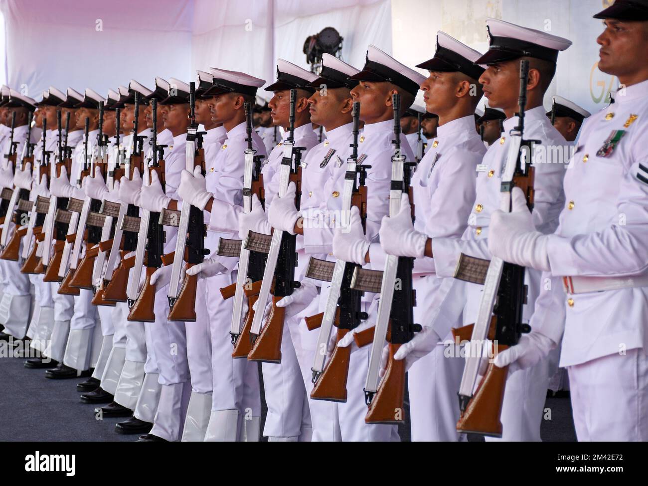 Mumbai, India. 18th Dec, 2022. Navy personnel perform drills during the ...