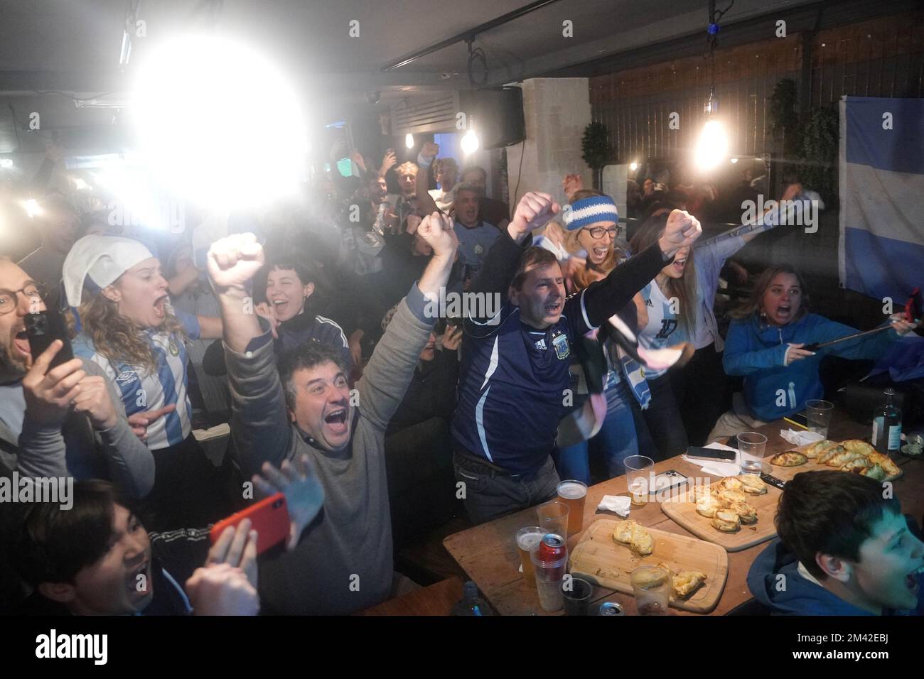 Argentina fans at Moo Cantina in Pimlico, London celebrate their first ...