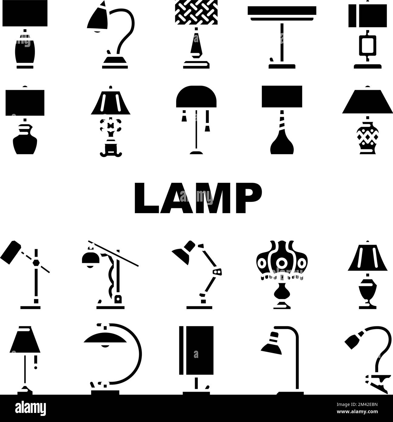 lamp table light home desk icons set vector Stock Vector Image & Art ...