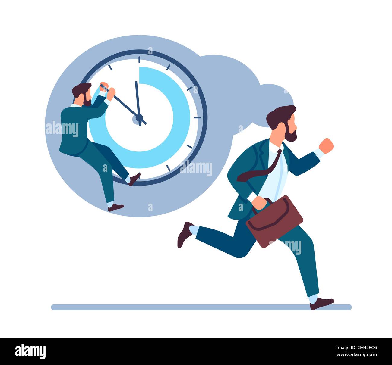 Late for work. Man rushing to office. Worker thinking about timepiece. Hurry businessman ...