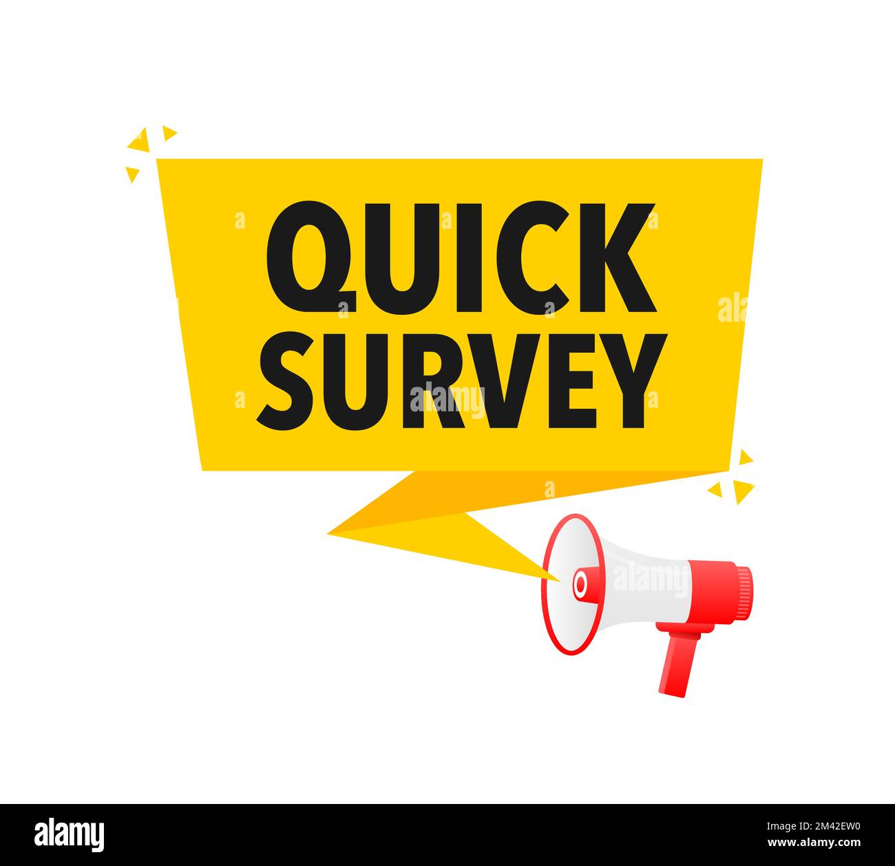 Quick survey Announcement Megaphone Label. Loudspeaker speech bubble ...